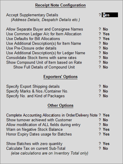 Receipt Note Voucher (GRN)