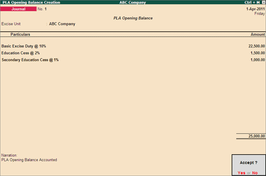 Creating PLA Opening Balance In Tally ERP 9