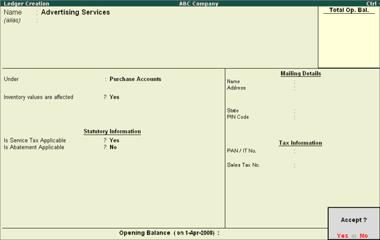 Creating Sales and Purchase Ledgers for Services