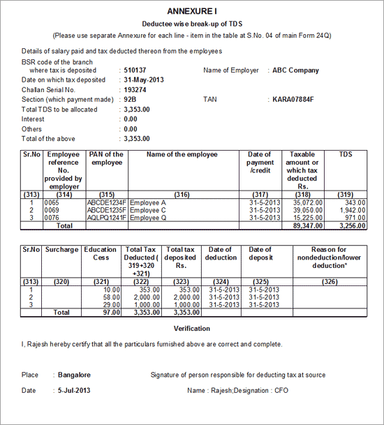 Annexure I To 24Q Annexure I To 24Q