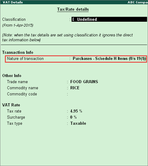 Recording Purchase of Schedule H Items