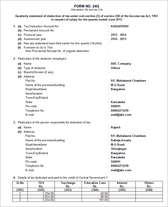 Form 24Q Payroll Form 24Q Payroll