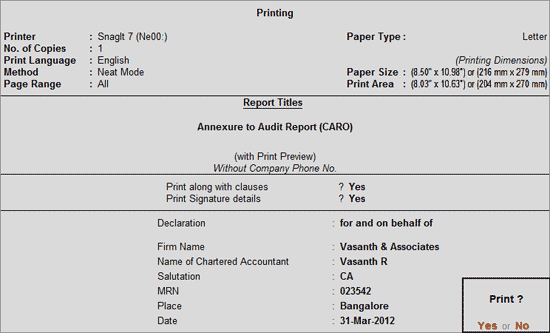 Annexures to Auditor's Report (CARO) (India)