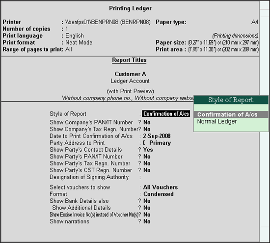 Configuring And Printing Confirmation Statements