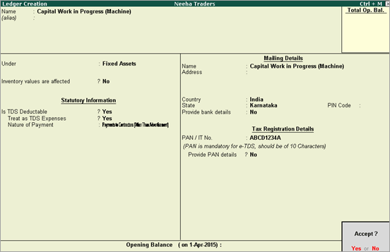 Creating Fixed Asset Ledger TDS 
