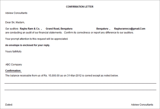 External Confirmation Third Party Confirmation India 