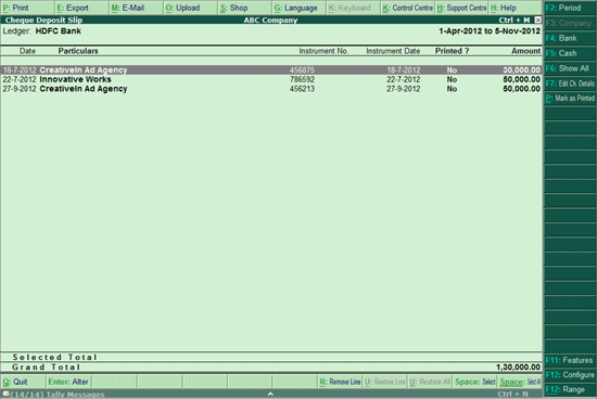 Cheque Deposit Slip