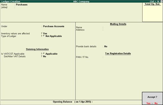 Creating Purchase Sales Freight And Discount Ledgers Punjab 