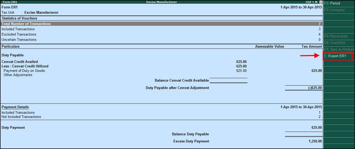 Exporting Excise e-return in Release 5