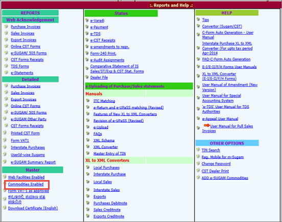 How do I get the details of the commodities registered for my business ...