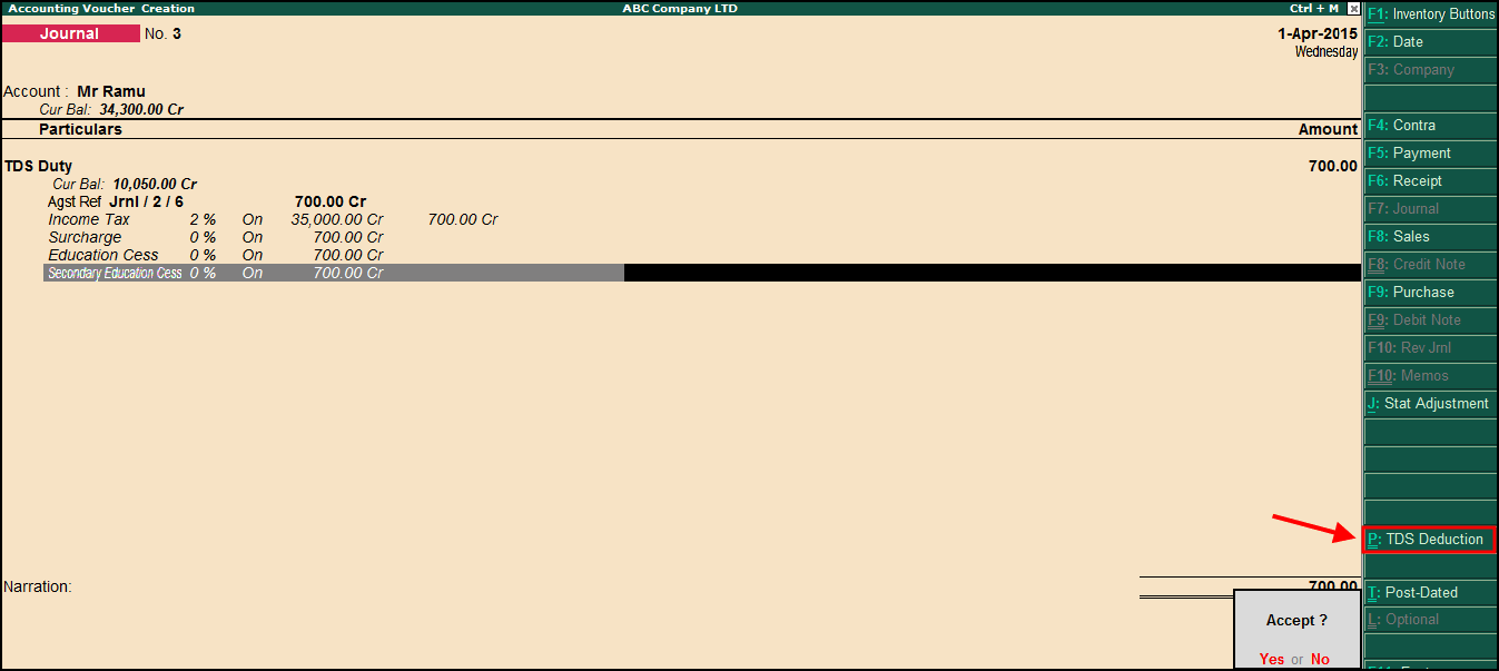 Deducting TDS in Different Vouchers in Release 5