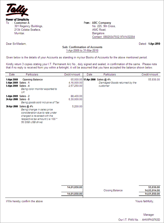 Configuring And Printing Confirmation Statements