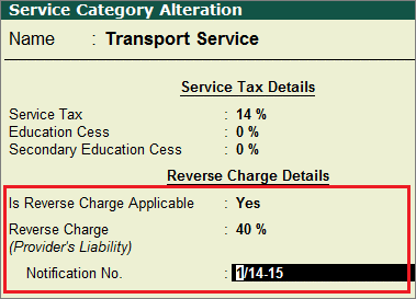 Configure Reverse Charge for Service Tax