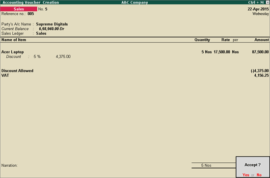 Sales with Additional Ledger (VAT)