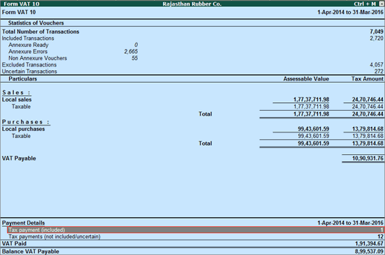 Are tax payment vouchers listed in included transactions section of VAT ...