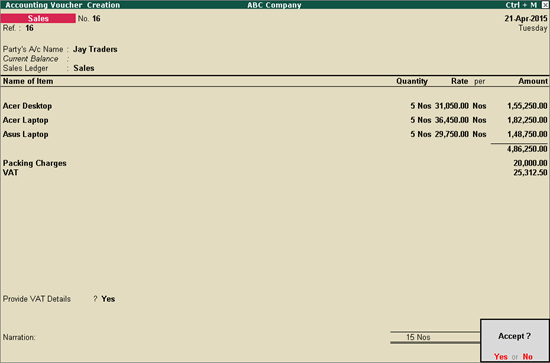 Sales with Additional Ledger (VAT)