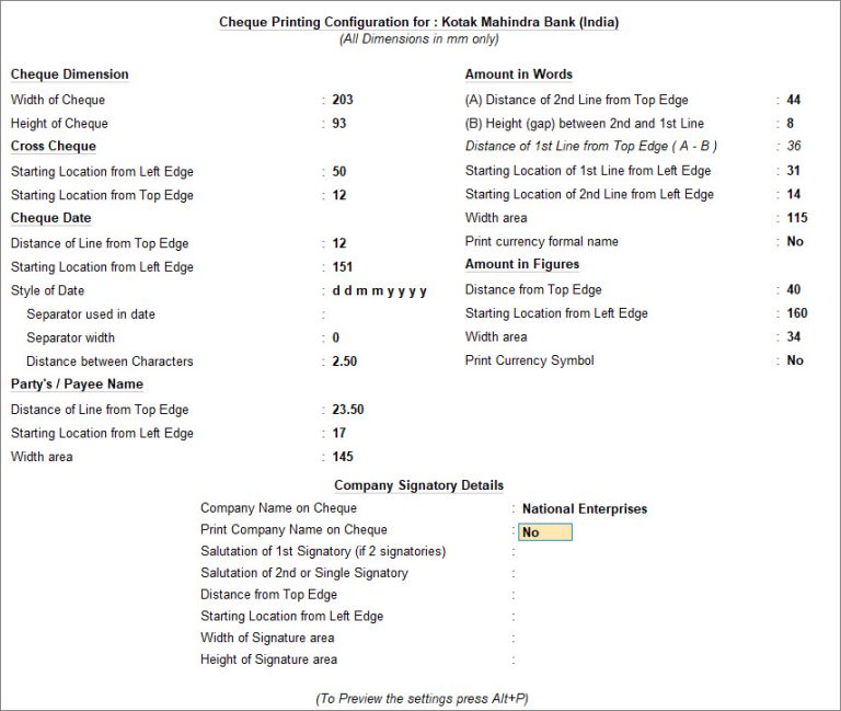 How to Specify Cheque Range and Format to Print Cheques in TallyPrime ...
