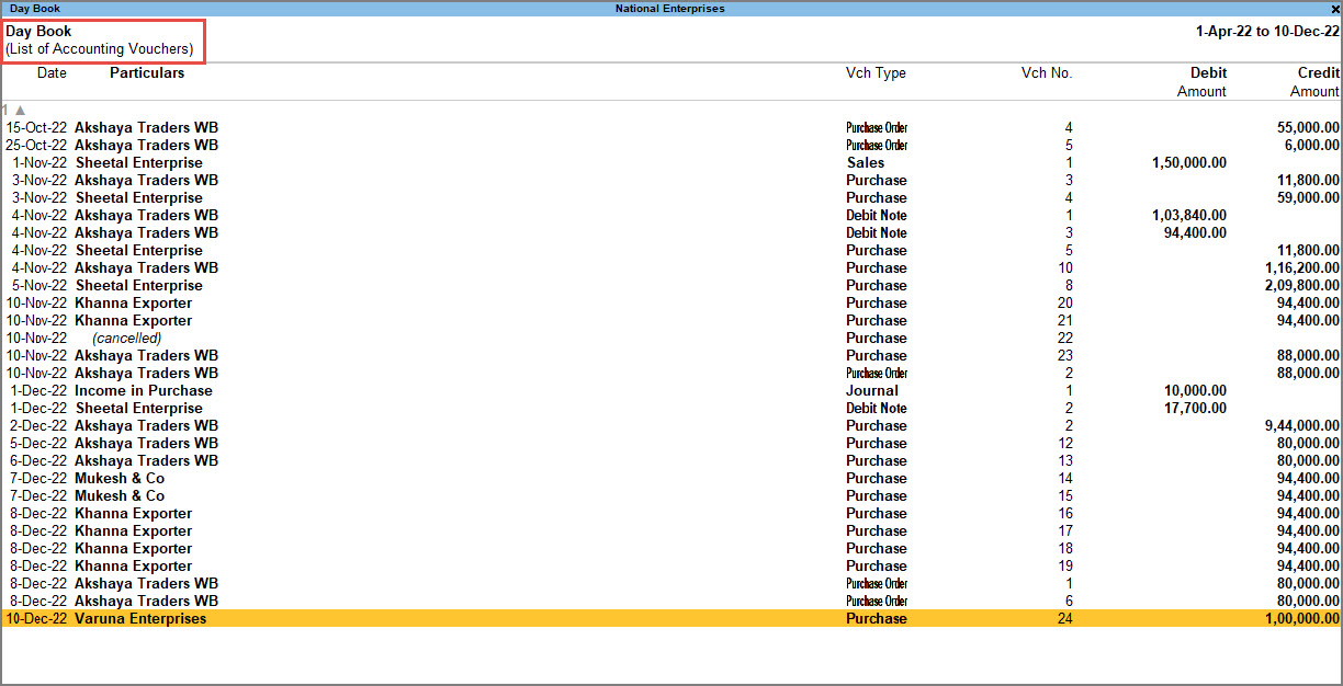 How to View Day Book in TallyPrime | Tally Help