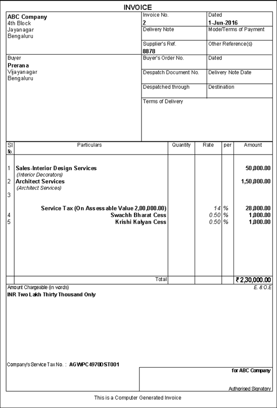 How To Print Service Tax Invoice In TallyPrime TallyHelp