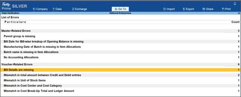 How to Resolve Errors While Verifying Company Data in TallyPrime ...