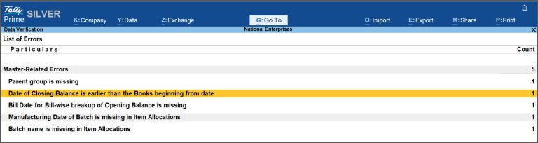 How to Resolve Errors While Verifying Company Data in TallyPrime ...