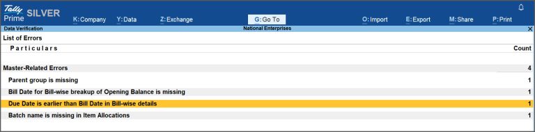 How to Resolve Errors While Verifying Company Data in TallyPrime ...
