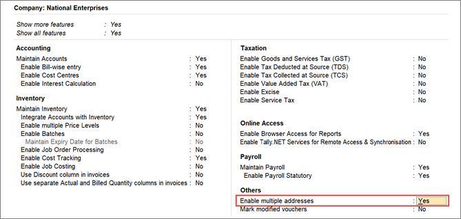 Company Features In TallyPrime F11 TallyHelp