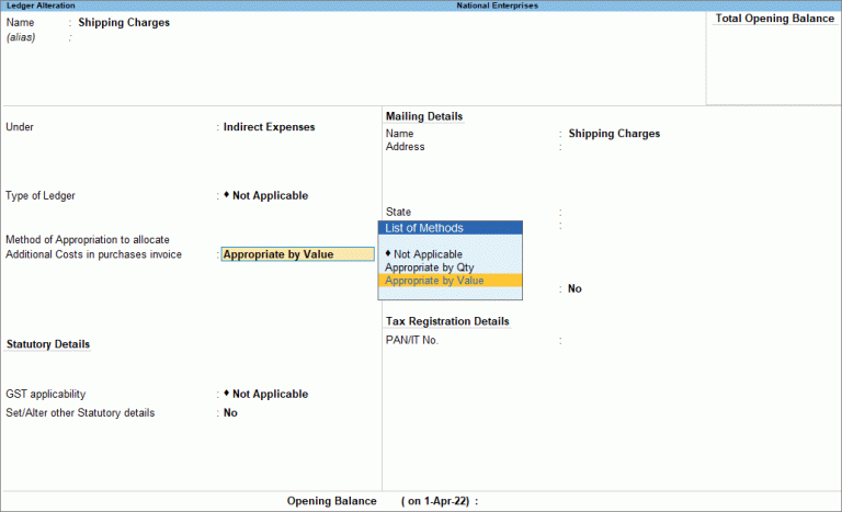 How to add Additional Cost of Purchase on Stock Item in TallyPrime