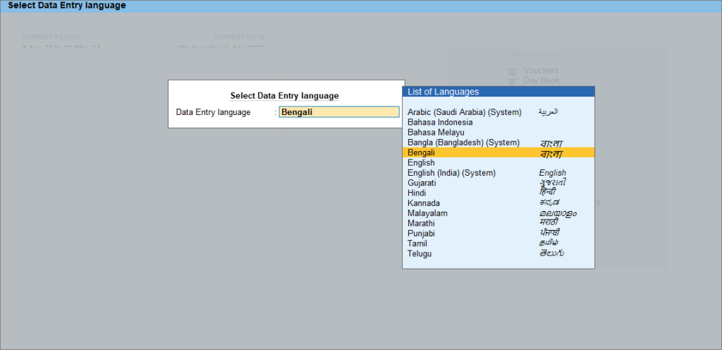 Use TallyPrime in your preferred language