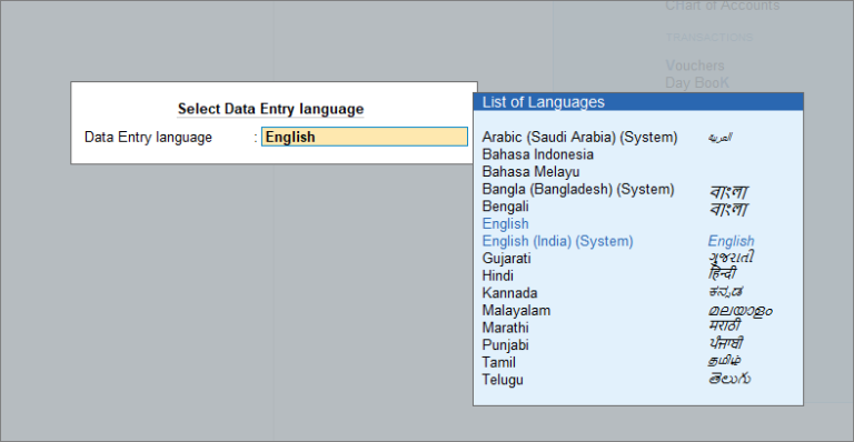 Use TallyPrime in your preferred language