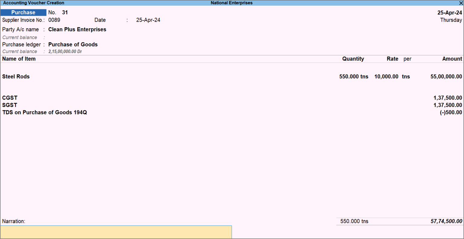 How to Record TDS on Purchase of Goods Under Section 194Q in TallyPrime ...