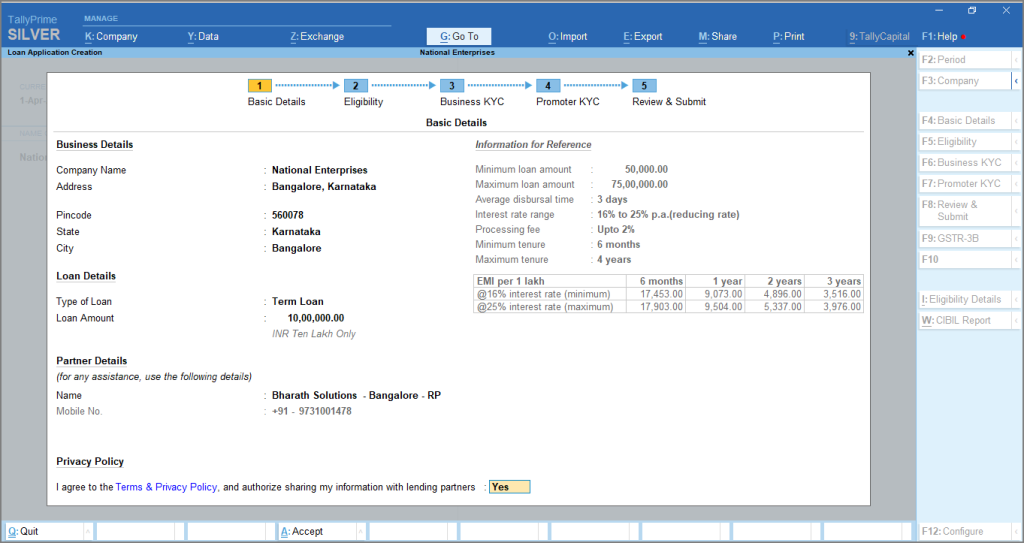 How to Apply for a Business Loan in TallyCapital Plug-In | TallyHelp