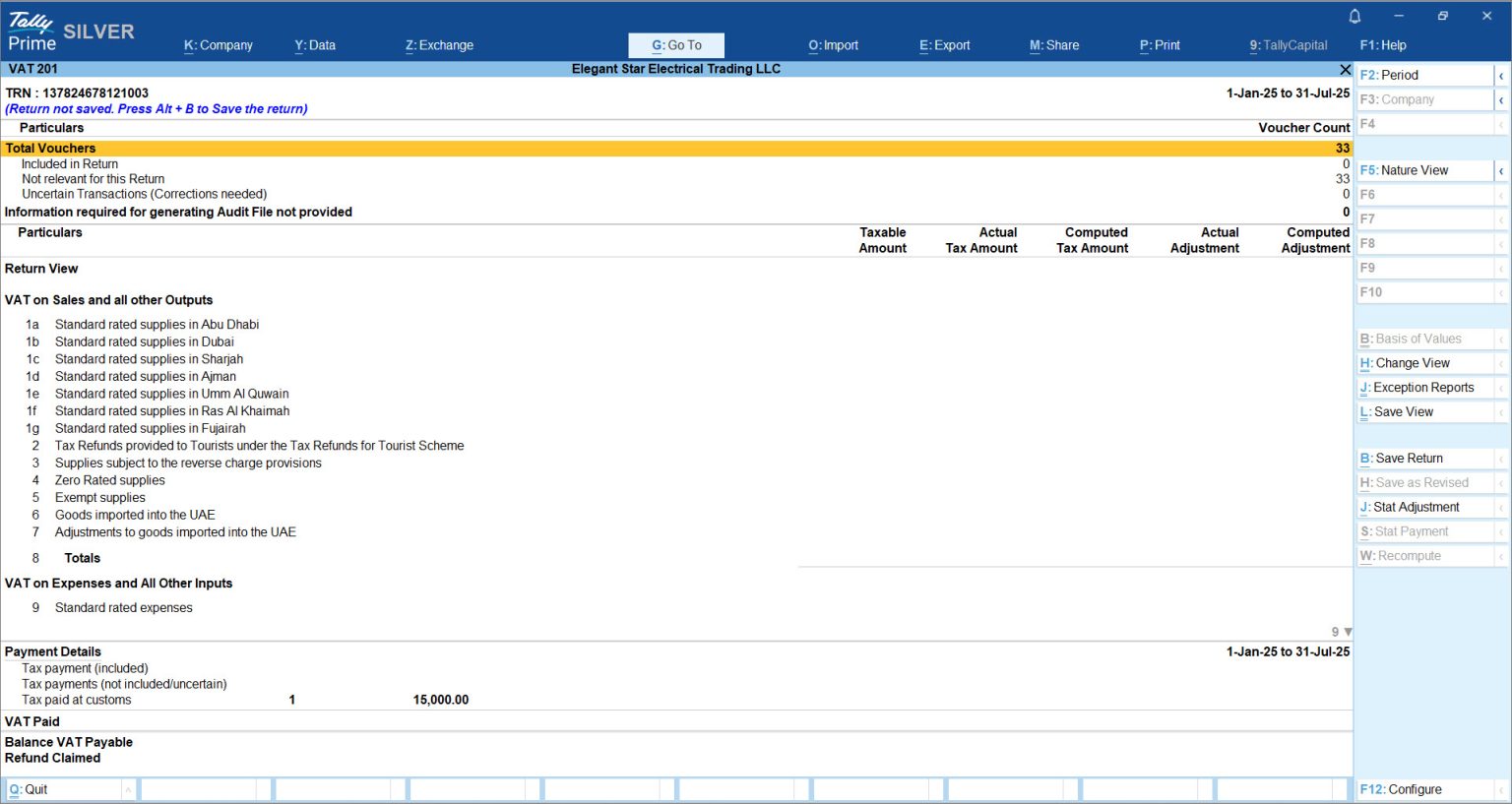 UAE VAT 201 Report - Return View | TallyHelp